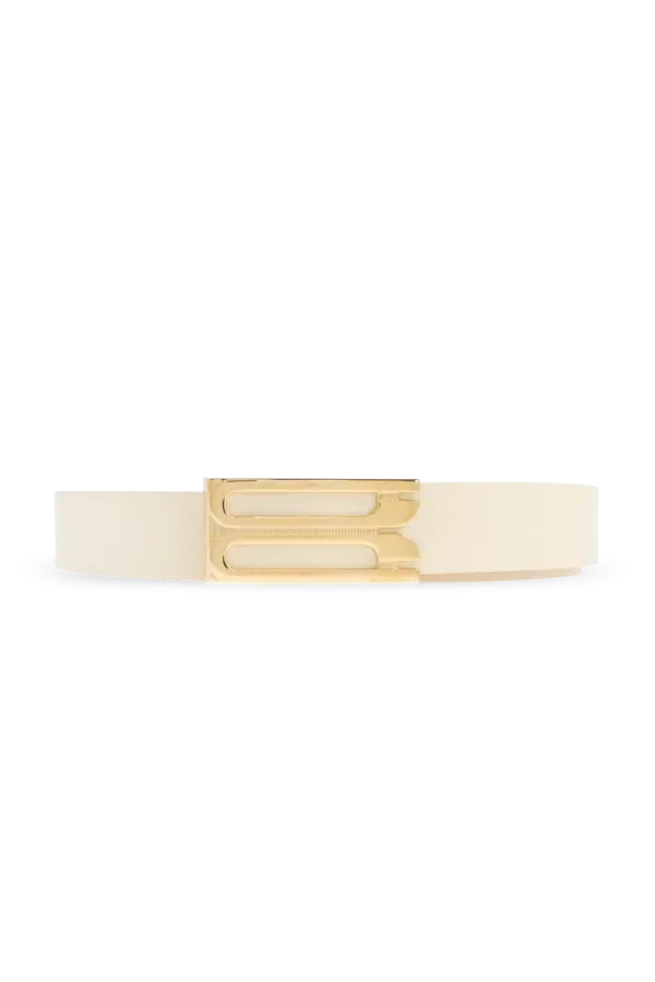Victoria Beckham Leather Belt With Gold-tone Buckle - Cream