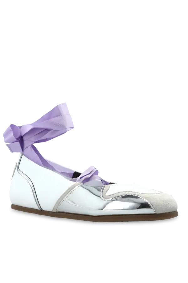 Moschino Leather Ankle-tie Ballerinas - Silver