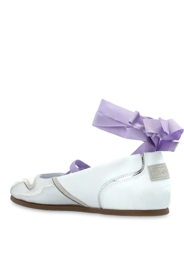 Moschino Leather Ankle-tie Ballerinas - Silver