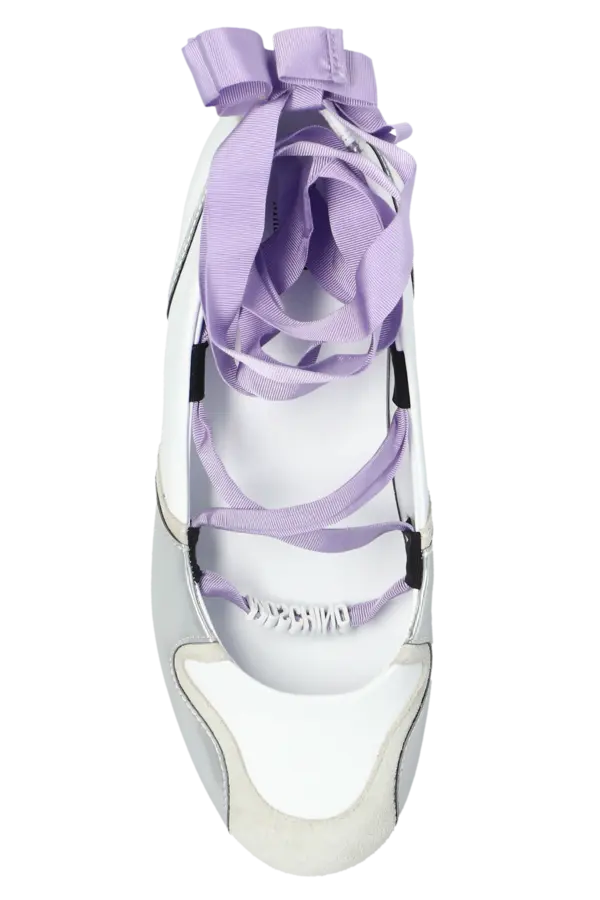 Moschino Leather Ankle-tie Ballerinas - Silver
