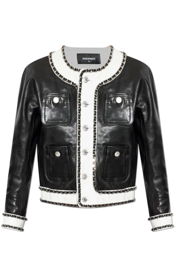 Dsquared2 Leather Jacket With Shimmering Appliqués