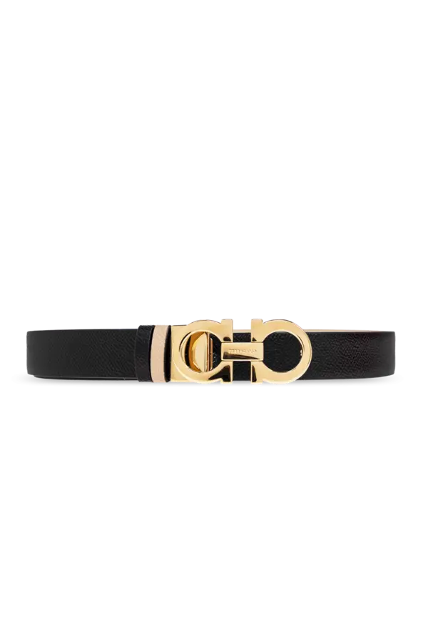 FERRAGAMO Double-sided Belt With Gold Buckle - Black