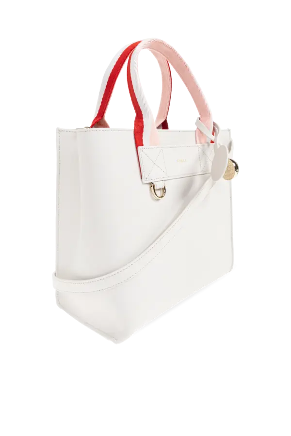 Furla Small Leather Handbag With Pastel Pink Handles - Grey