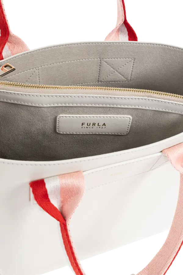 Furla Small Leather Handbag With Pastel Pink Handles - Grey