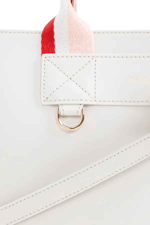 Furla Small Leather Handbag With Pastel Pink Handles - Grey