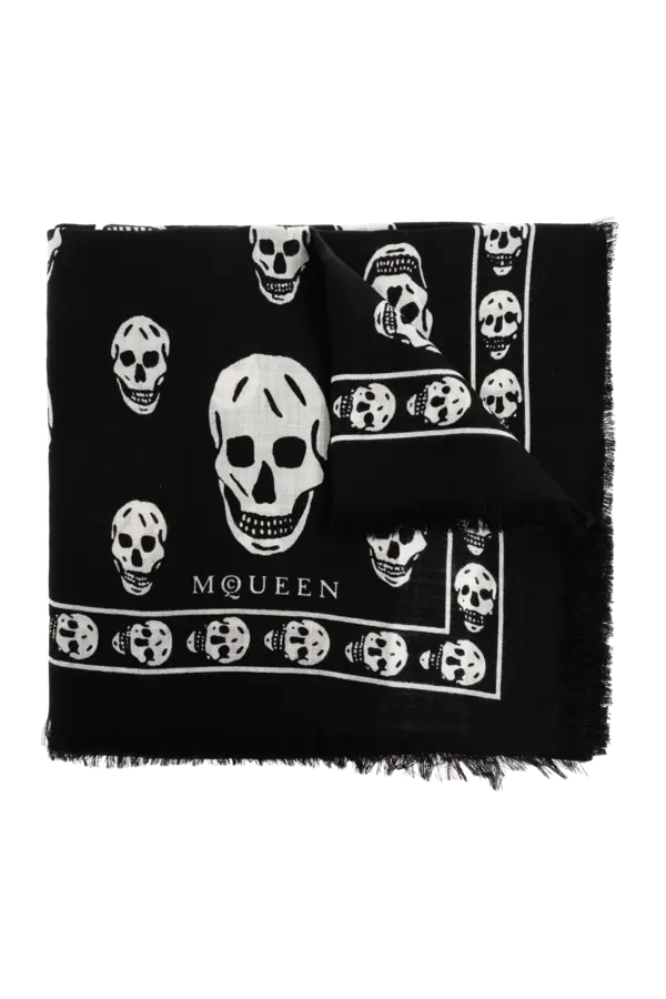 Alexander McQueen Wool Scarf With Skull Motif - Black