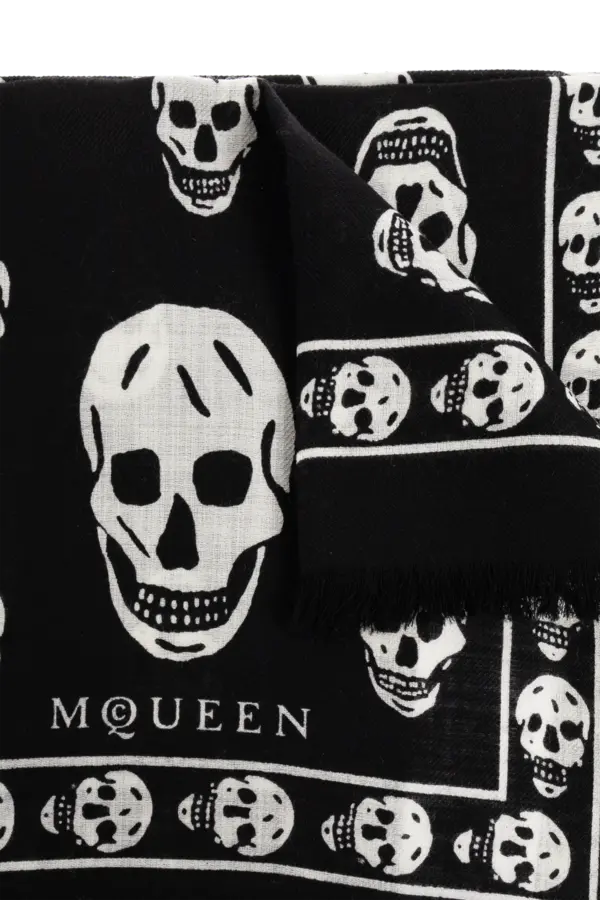 Alexander McQueen Wool Scarf With Skull Motif - Black