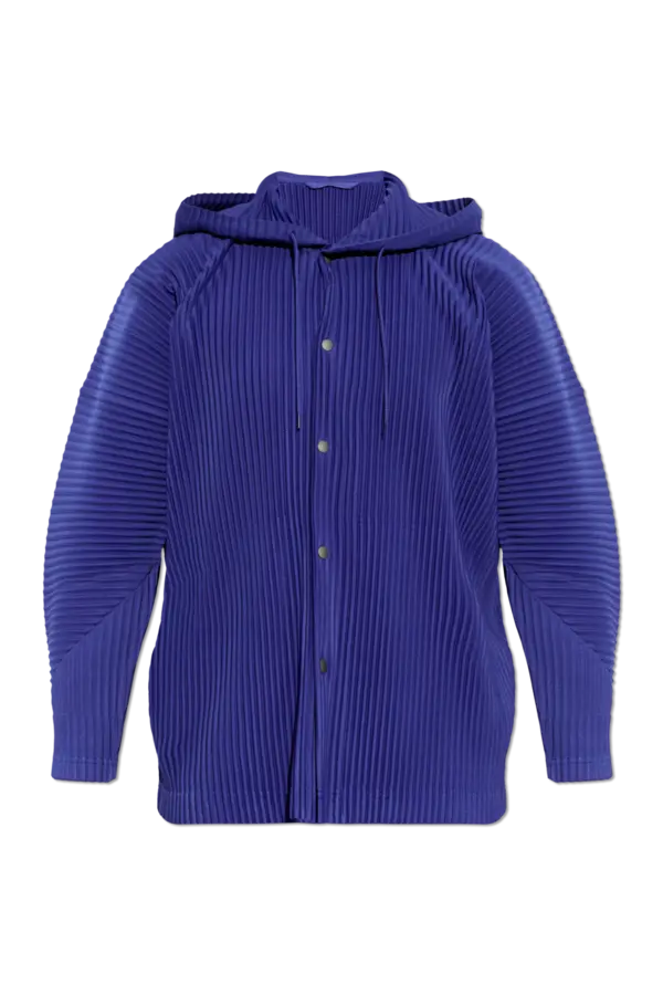 Issey Miyake Pleated Hooded Jacket - Navy Blue