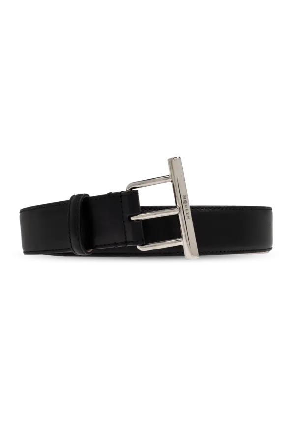 Alexander McQueen Leather Belt With Silver Buckle - Black