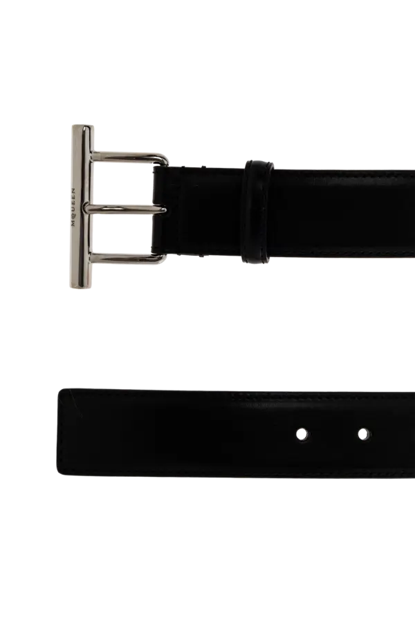Alexander McQueen Leather Belt With Silver Buckle - Black
