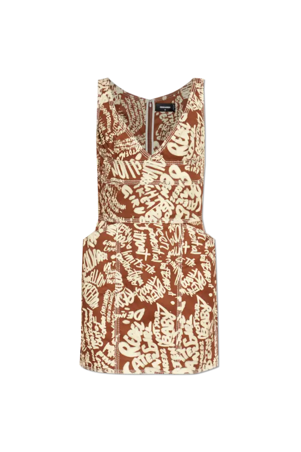 Dsquared2 Printed Denim Mini Dress With Pockets