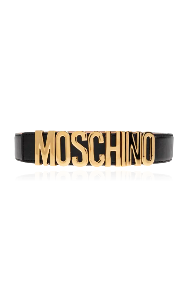 Moschino Leather Belt With Gold Tone Logo Buckle - Black