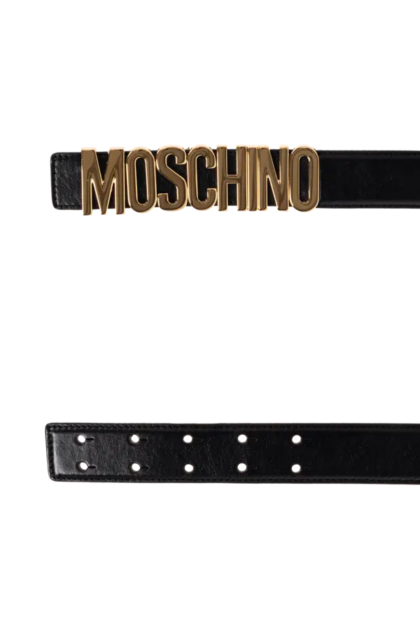 Moschino Leather Belt With Gold Tone Logo Buckle - Black