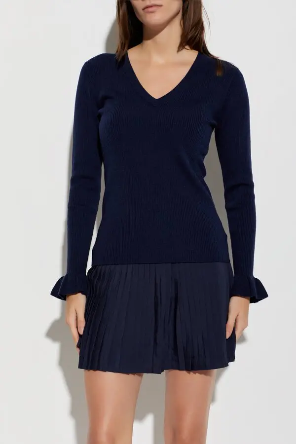 Michael Kors V-neck Ribbed Sweater - Navy Blue