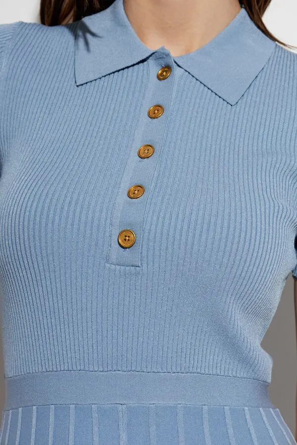 michael kors ribbed stretch knit polo dress Midi - Blue Polo sweater dress
