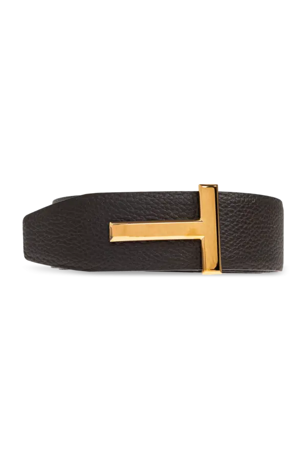 TOM FORD Reversible Leather Belt With Gold-toned Buckle - Black