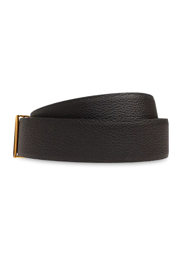 TOM FORD Reversible Leather Belt With Gold-toned Buckle - Black
