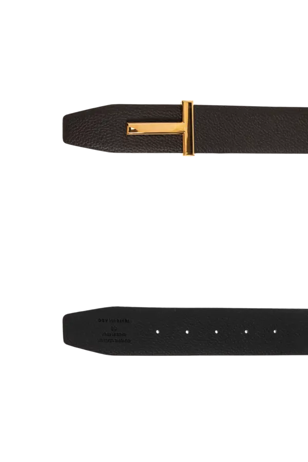 TOM FORD Reversible Leather Belt With Gold-toned Buckle - Black