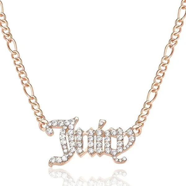 Juicy Couture Script Crystal Chain Necklace - Goldtone