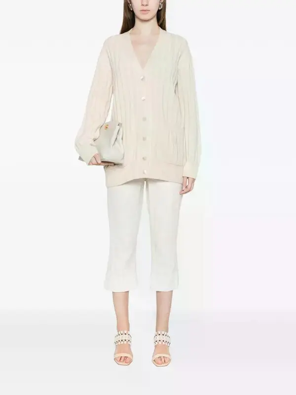 Fendi Ribbed Knit Cardigan - Neutrals