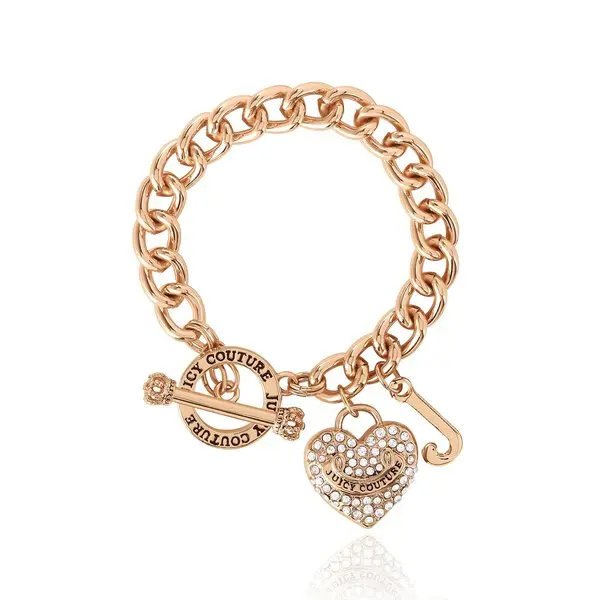Juicy Couture Crystal Heart Charm Toggle Bracelet - Goldtone