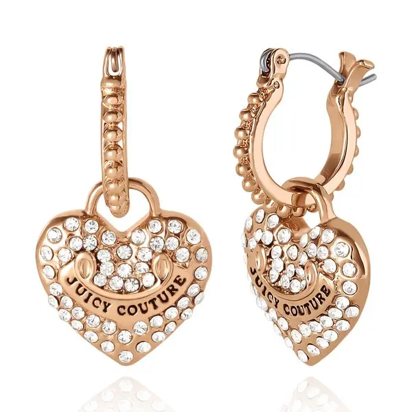Juicy Couture Heart Charm Hoop Earrings - Goldtone