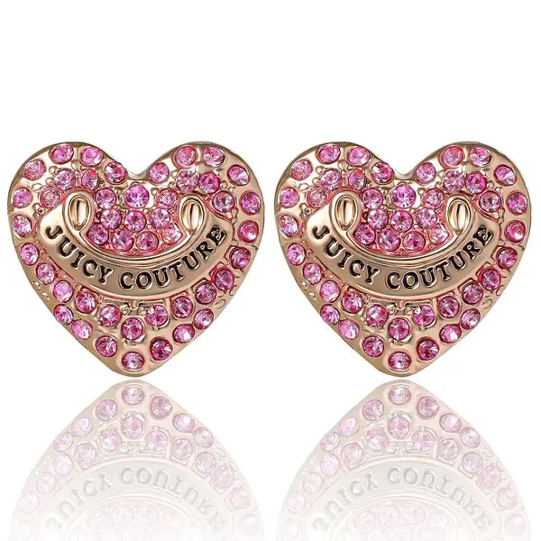 Juicy Couture Heart Stud Earrings With Crystal Accents - Pink Crystals