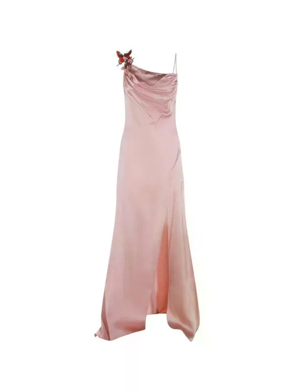 Blumarine Butterfly Appliqué Draped Gown - Pink