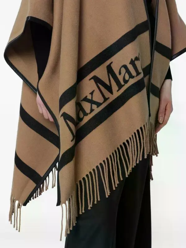 Max Mara Logo-jacquard Fringed Poncho - Brown