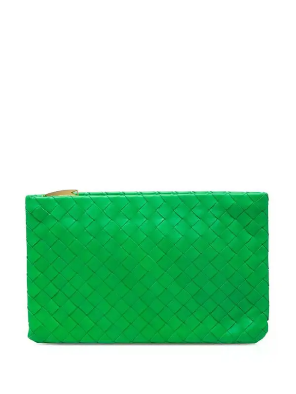Bottega Veneta 2012-2026 Medium Nappa Intrecciato Flat Pouch Clutch Bag - Green
