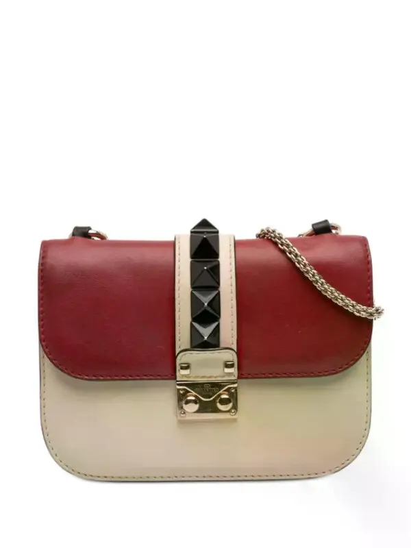 Valentino Garavani Tricolor Calfskin Rockstud Glam Lock Crossbody Bag - White