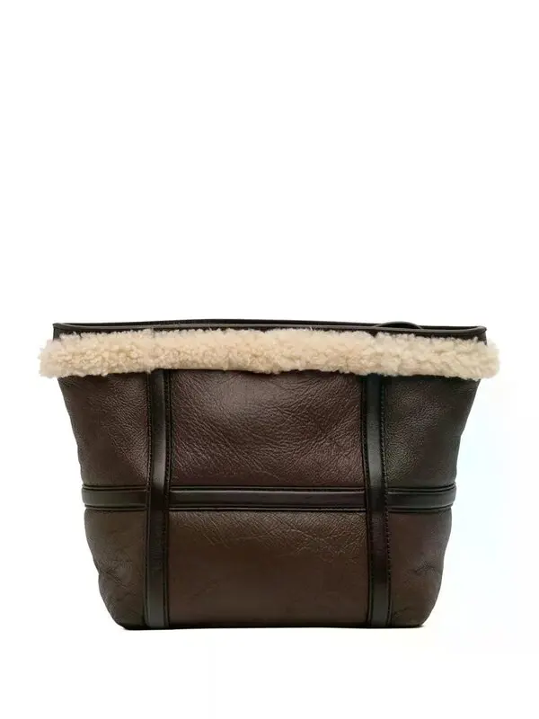 Bottega Veneta Shearling Trimmed Leather Clutch Bag - Brown