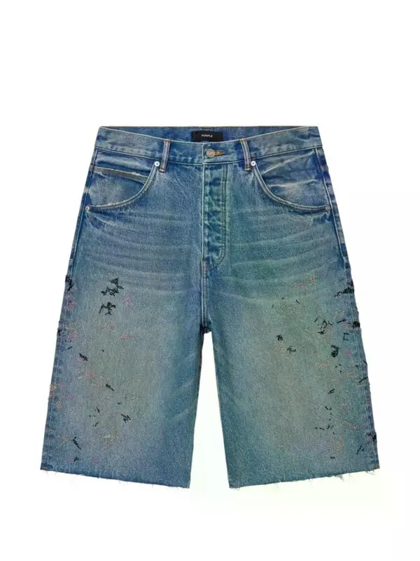 PURPLE BRAND Beaded Splatter Raw-cut Shorts - Blue