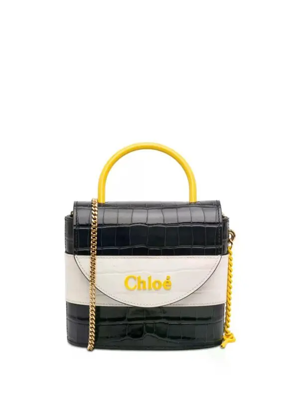 Chloé Tricolor Croc Embossed Leather Aby Lock Satchel - Blue