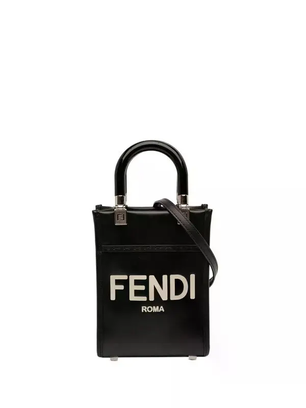 Fendi Mini Leather Sunshine Shopper Tote Satchel - Black