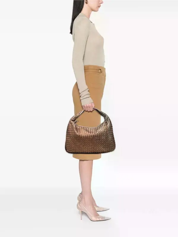 Bottega Veneta Small Metallic Nappa Intrecciato Veneta Hobo Bag - Brown