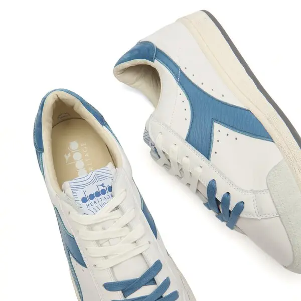DIADORA Prestige Laminated Leather Sneakers - White/blue Shadow