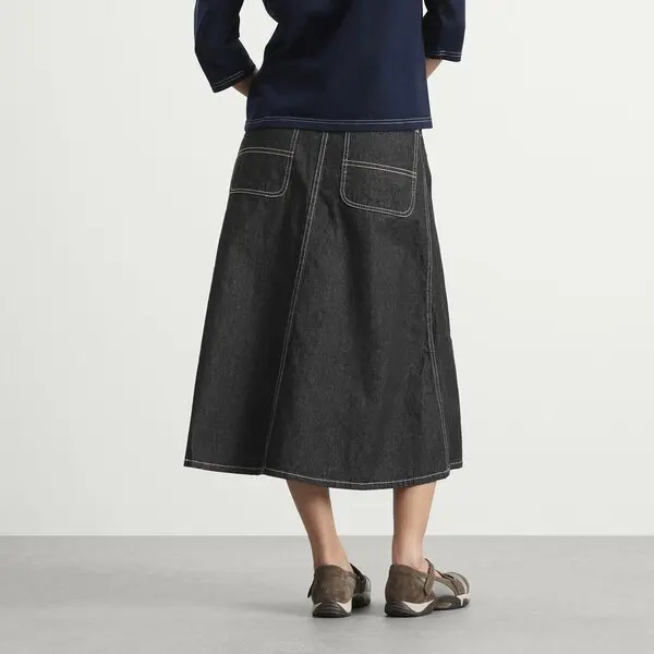 BEAMS Wrapped Pleated Denim Skirt