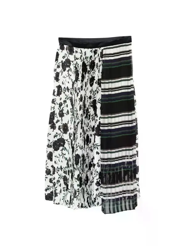Sacai Mix-print Pleated Midi Skirt