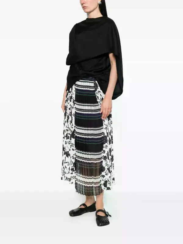 Sacai Mix-print Pleated Midi Skirt
