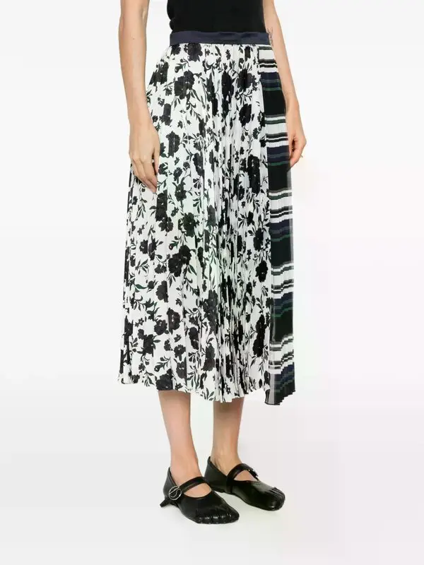 Sacai Mix-print Pleated Midi Skirt