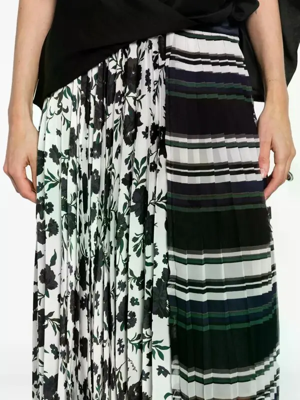 Sacai Mix-print Pleated Midi Skirt
