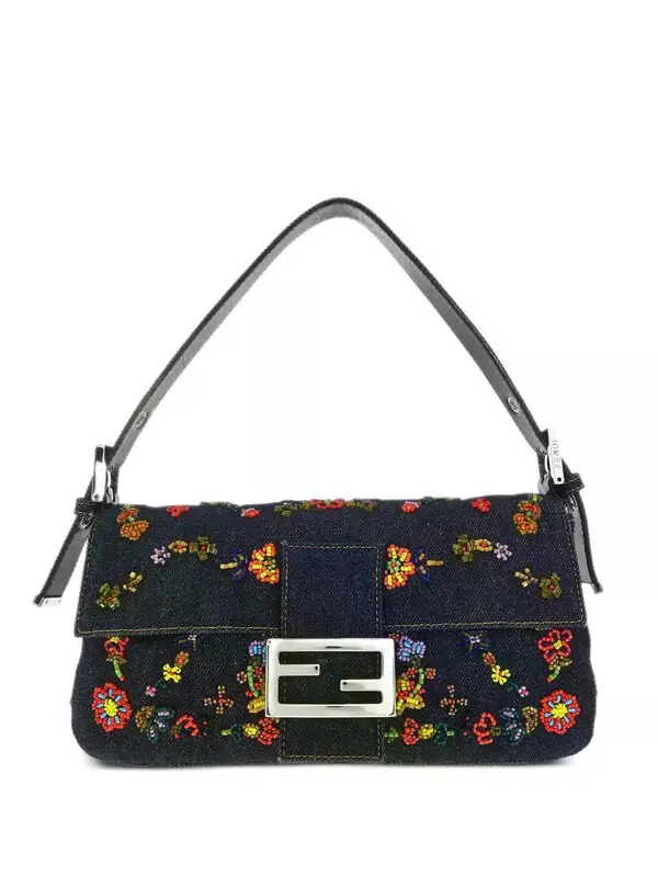 Fendi 2000 Ricami Beaded-flowers Shoulder Bag - Blue