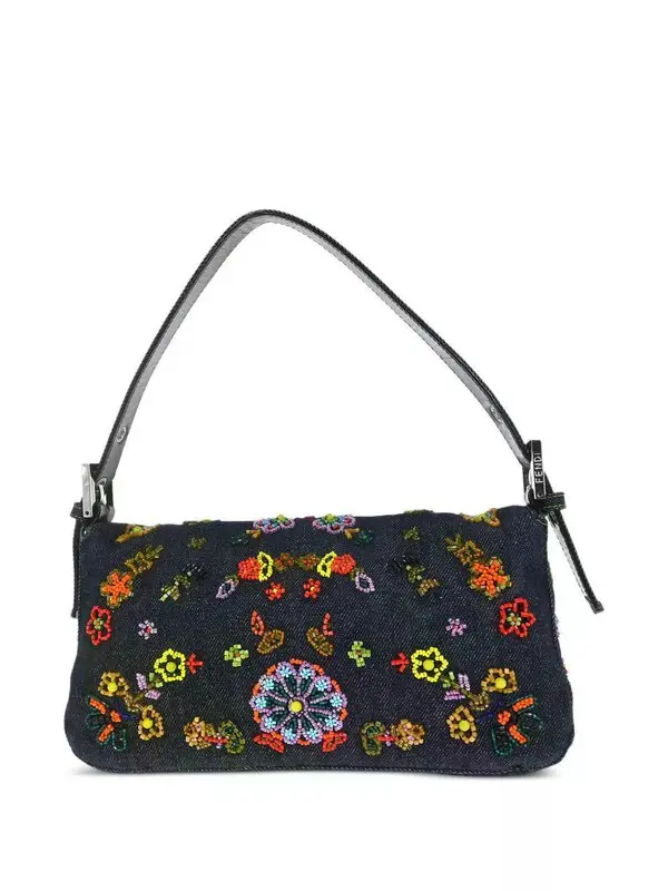 Fendi 2000 Ricami Beaded-flowers Shoulder Bag - Blue