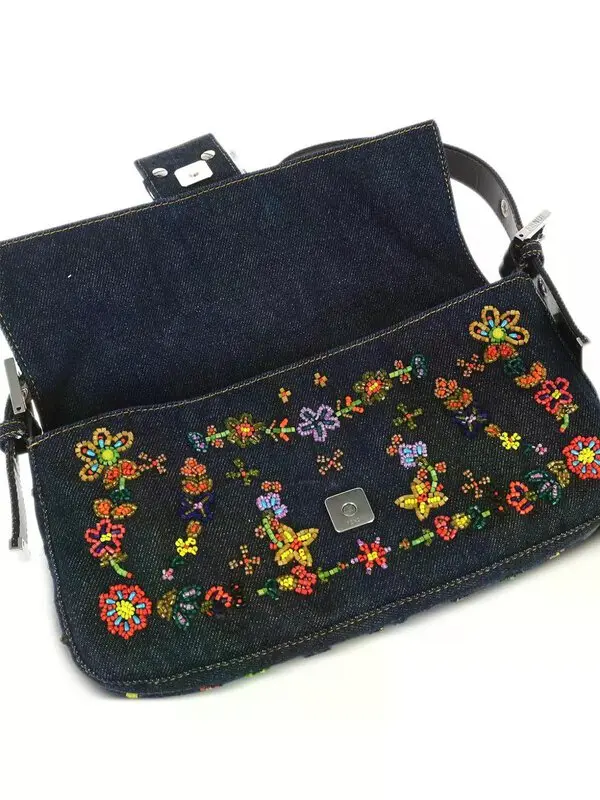 Fendi 2000 Ricami Beaded-flowers Shoulder Bag - Blue