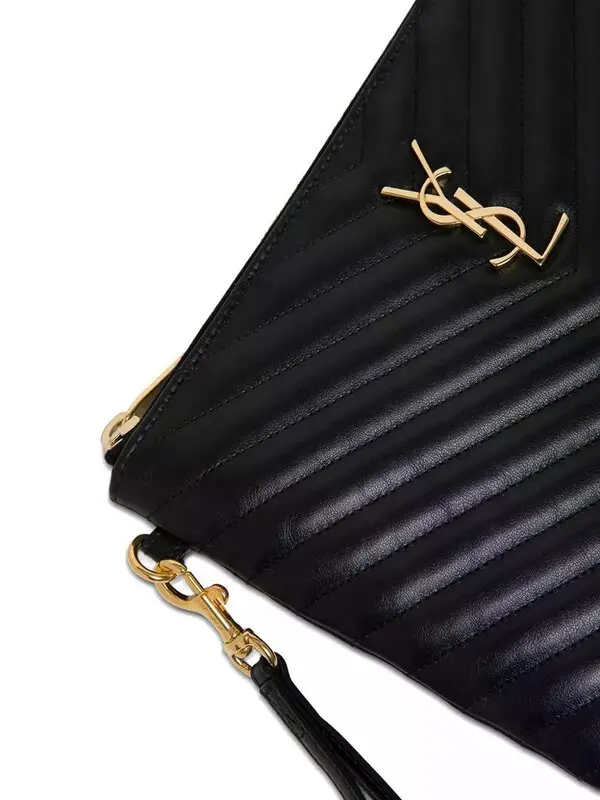 Saint Laurent Small Cassandre Matelassé Leather Clutch - Black