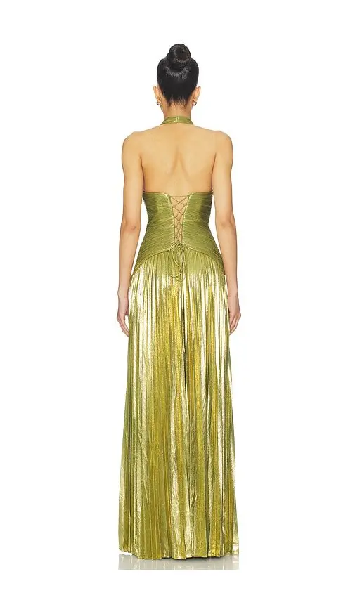 Retrofete Elanil Dress Metallic Halter Gown - Green