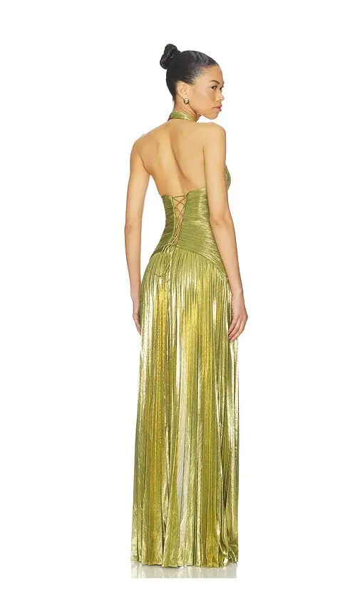 Retrofete Elanil Dress Metallic Halter Gown - Green