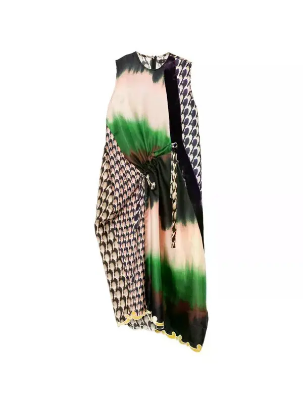 Biyan Mix Twill Silk Print Dress