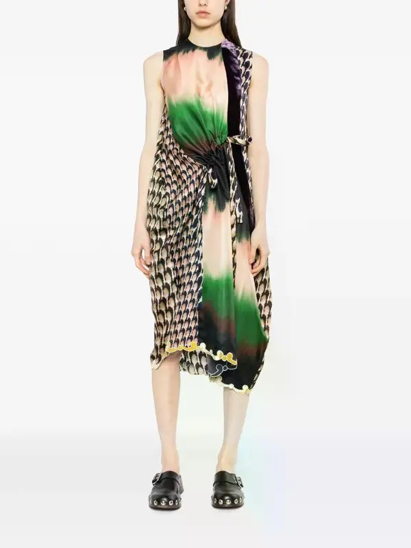 Biyan Mix Twill Silk Print Dress